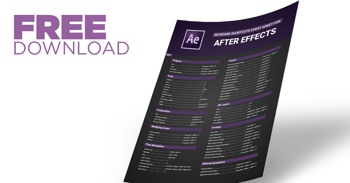 Free After Effects Shortcuts Cheatsheet - Download & Print